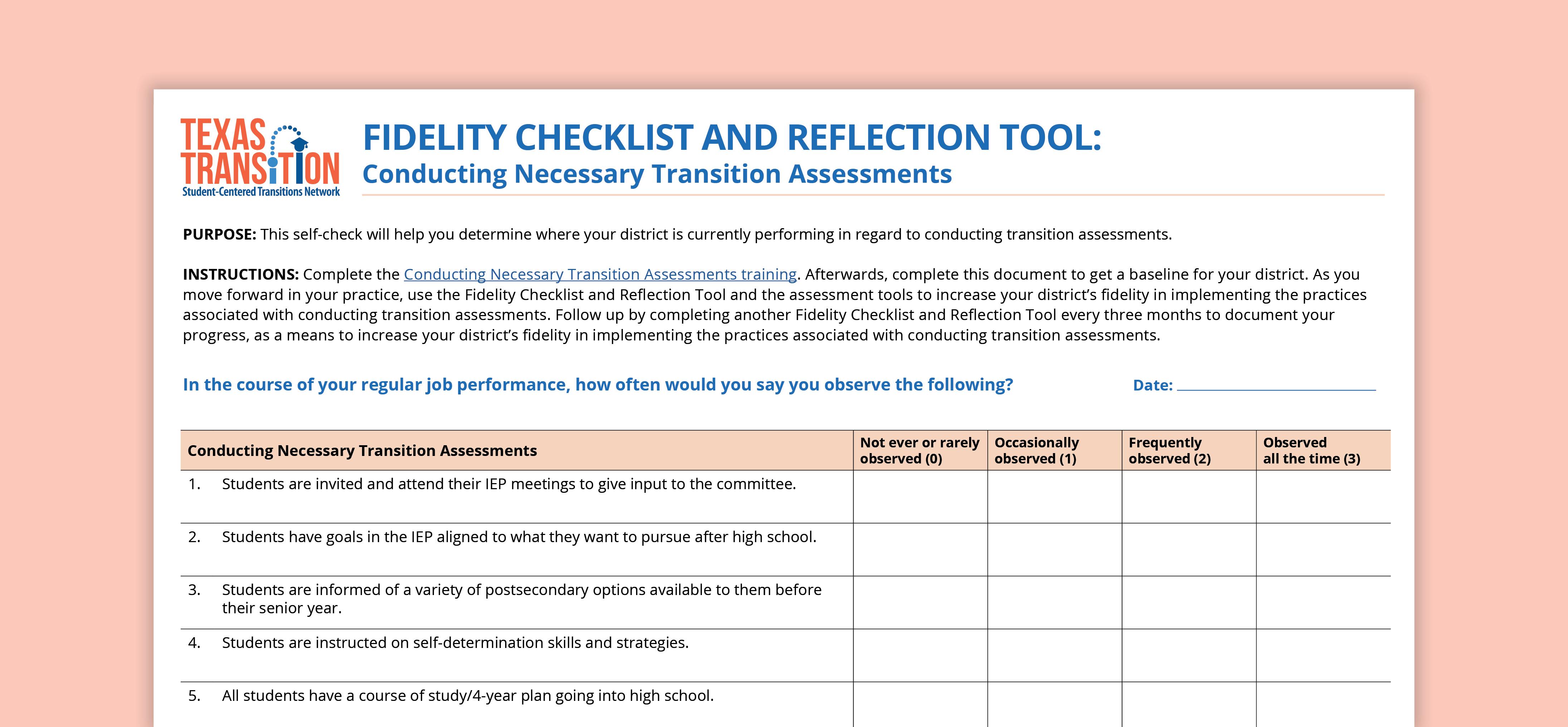 Fidelity Checklist and Reflection Tool: Conducting Necessary Transition ... Fidelity Checklist and Reflection Tool: Conducting Necessary Transition ...