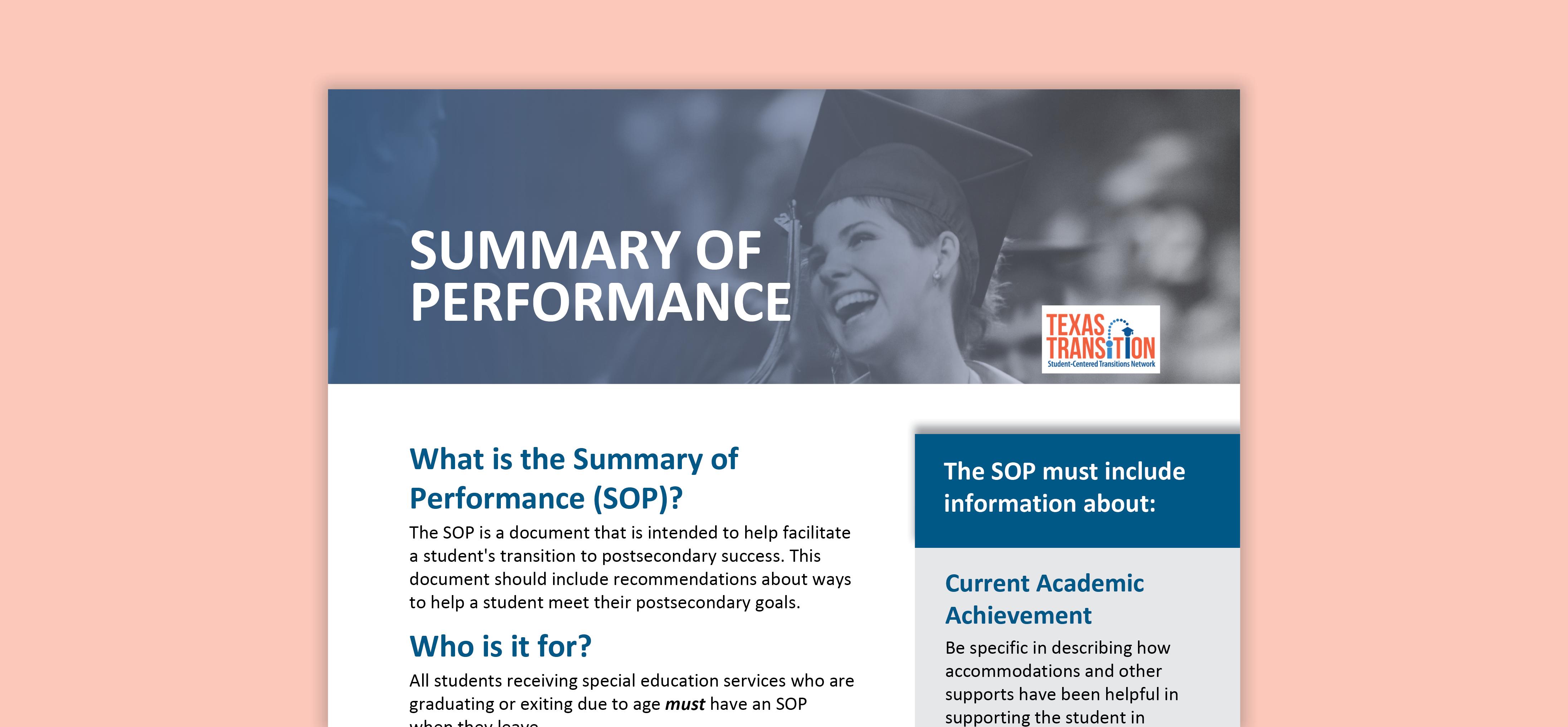 Fact Sheet: Summary of Performance | Texas SPED Support