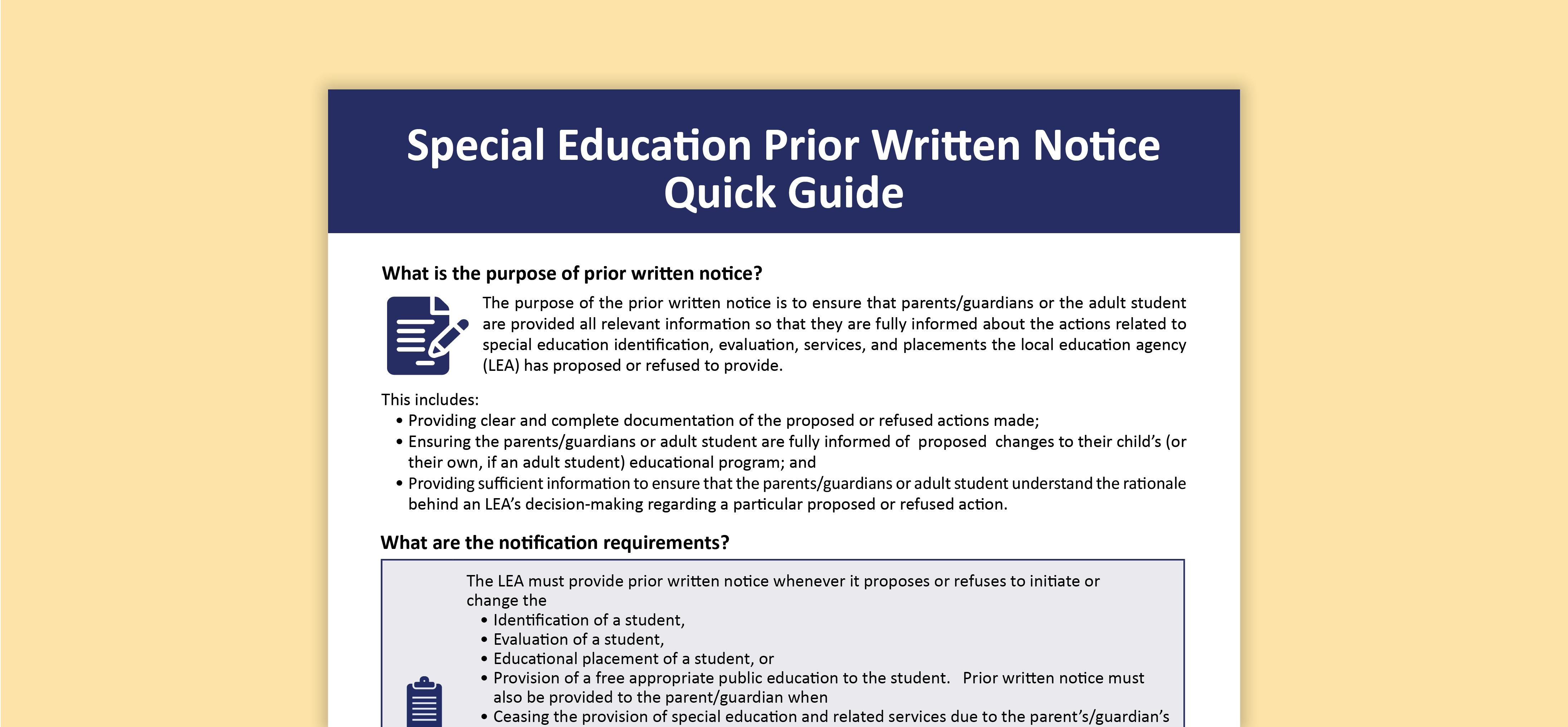Prior Written Notice Quick Guide | Texas SPED Support