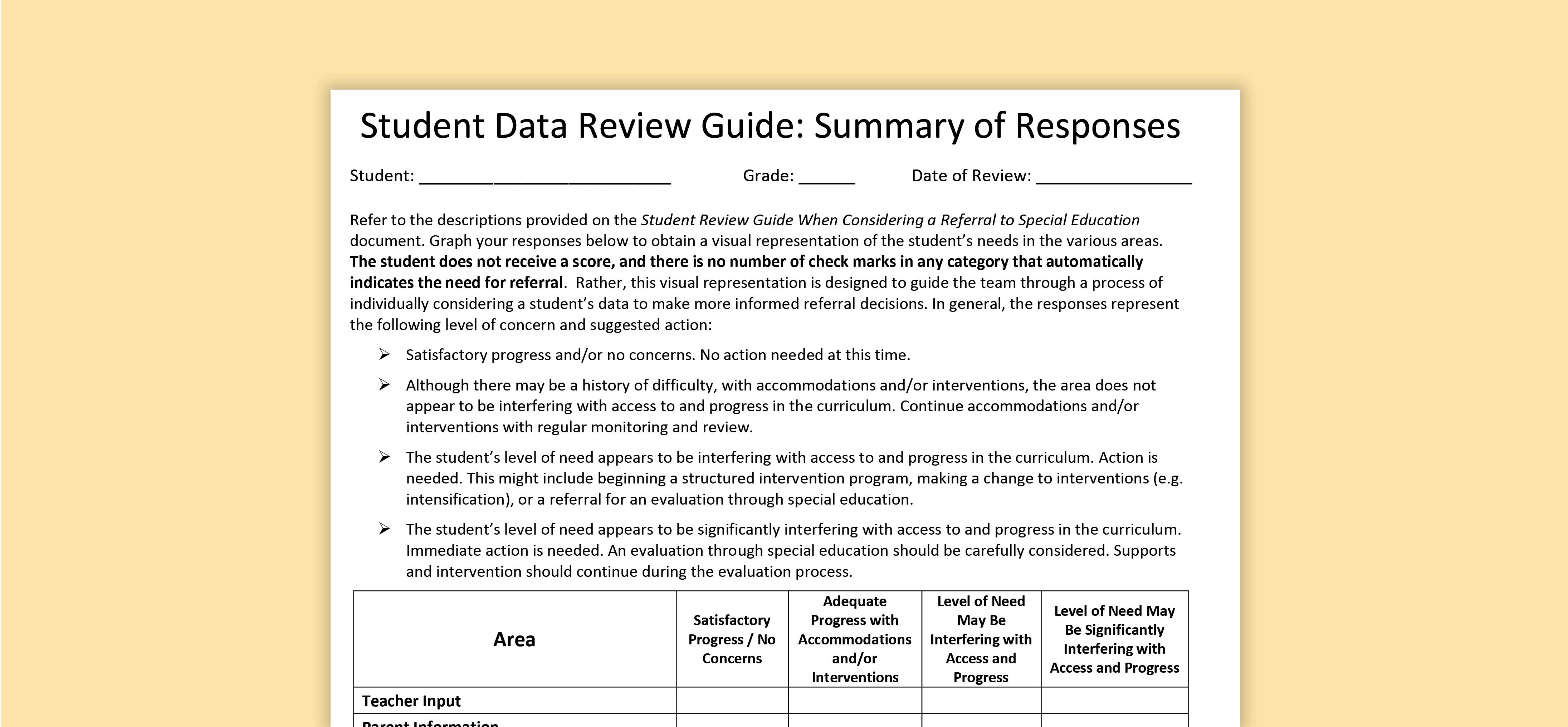 Student Data Review Guide Summary of Responses | Texas SPED Support