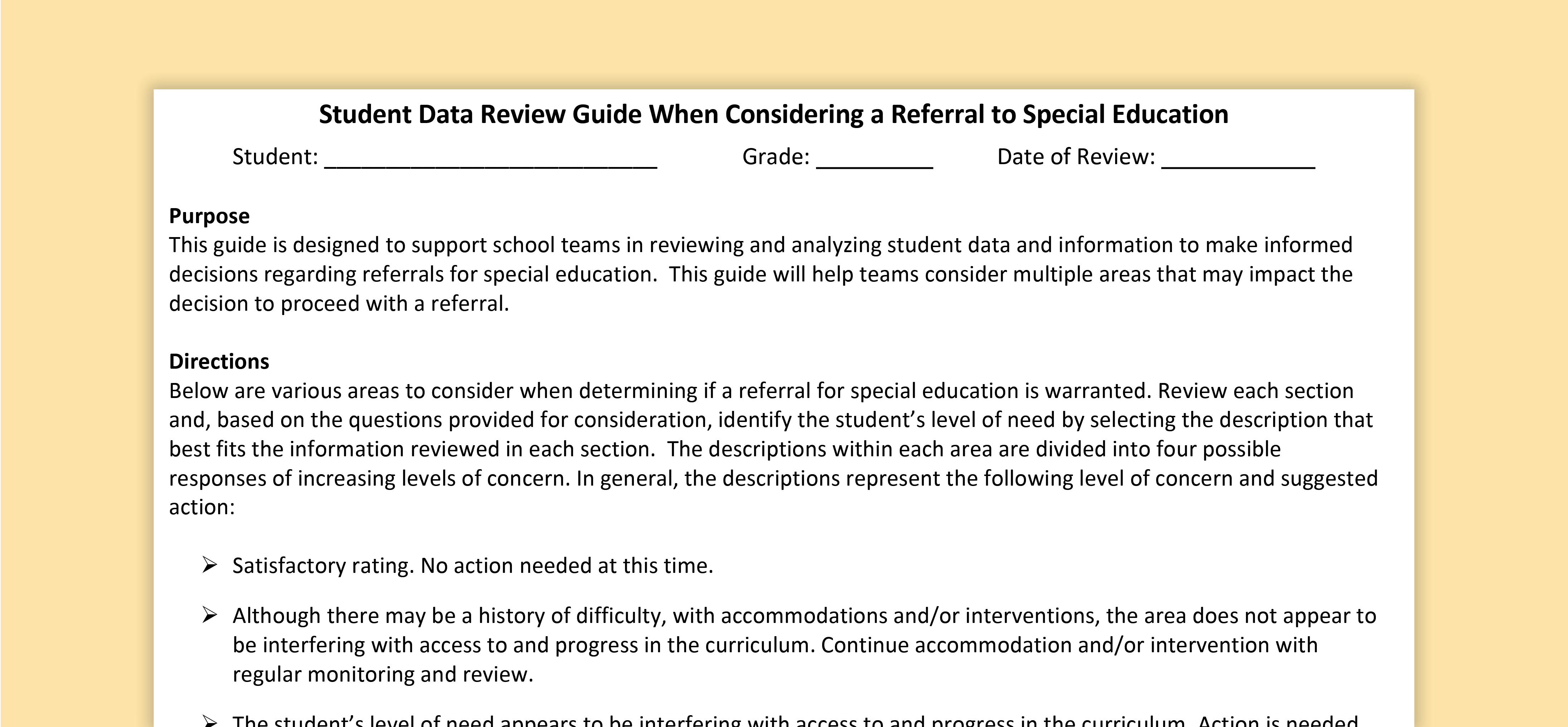 Student Data Review Guide When Considering a Referral to Special ...