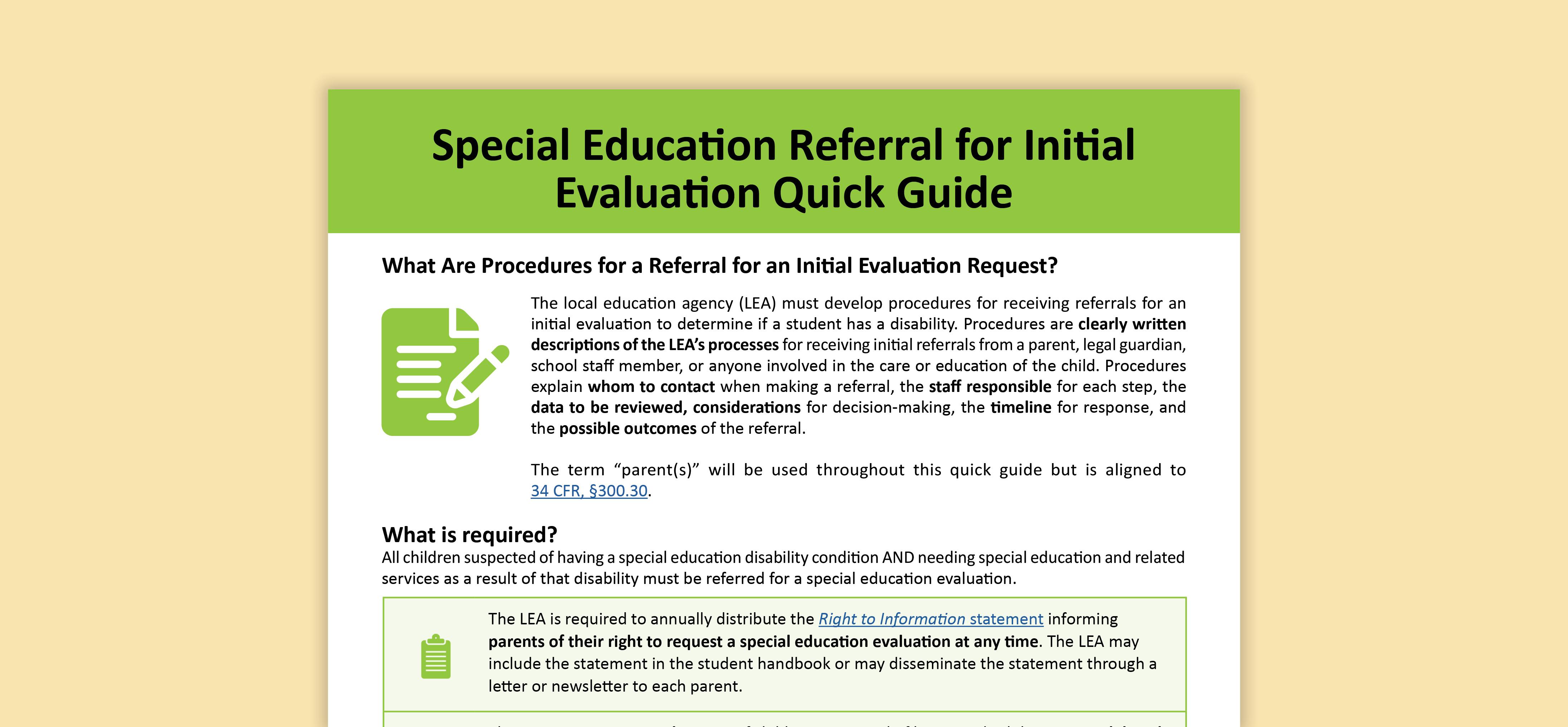Special Education Referral for Initial Evaluation Quick Guide | Texas ...