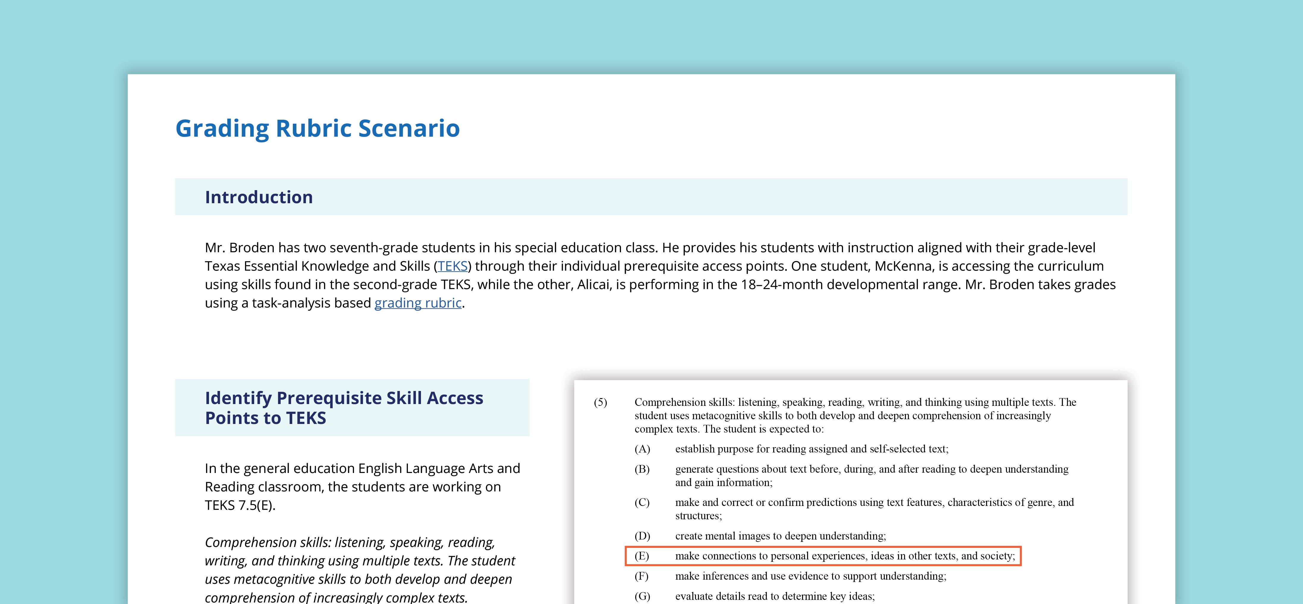 Grading Rubric for Students with Complex Access Needs: Classroom Scenario | Texas SPED Support